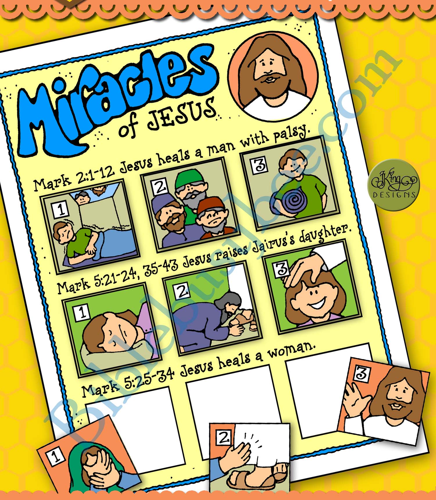 MIRACLES: Miracles of Jesus three picture-match poster - biblebusybee.com