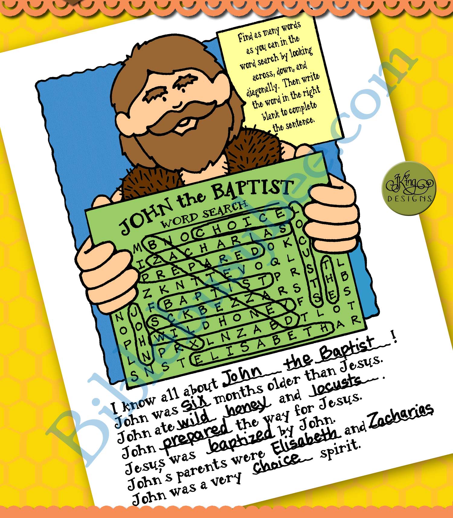 BAPTISM Lesson Lifesaver Activity: John the Baptist word search puzzle ...