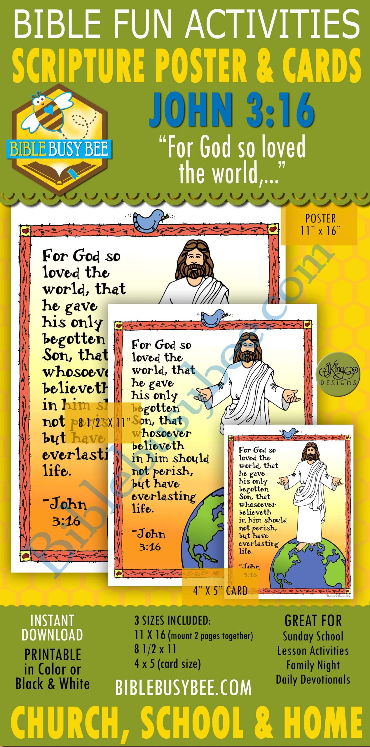 JESUS SAVIOR: John 3:16 scripture poster/card set – lesson activity ...
