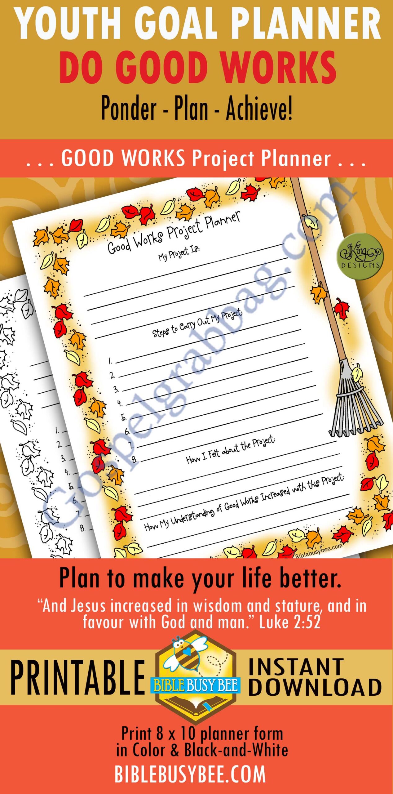 YOUTH GOALS: Good Works Project Planner - Luke 2:52 Follow Jesus (plan ...